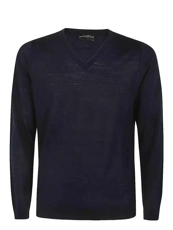 BALLANTYNE Slim Fit V-neck Pullover - Blue
