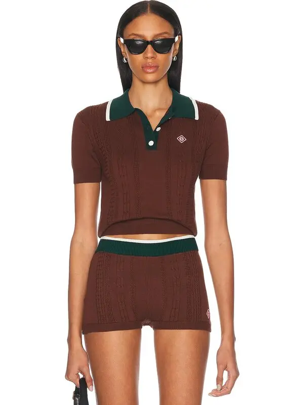 Casablanca Cable Knit Polo Top - Brown