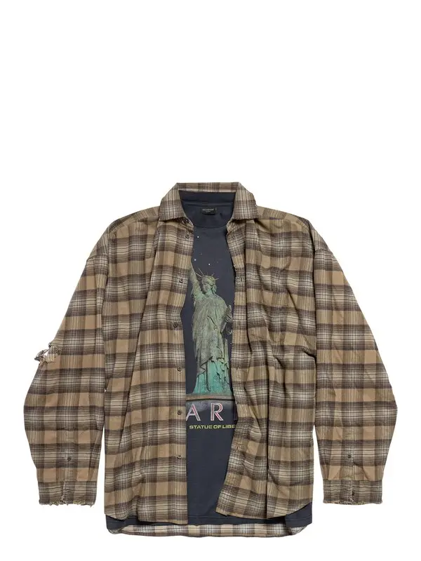 Balenciaga Distressed Check Layered Shirt - Beige