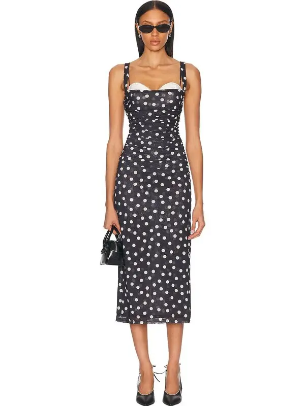 Lpa Carla Midi Dress - Black And Cream Dot