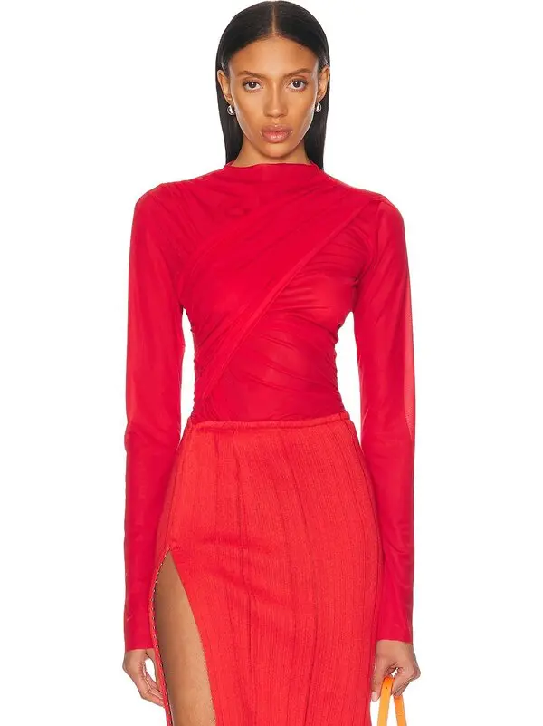 JADE CROPPER Draped Top - Red