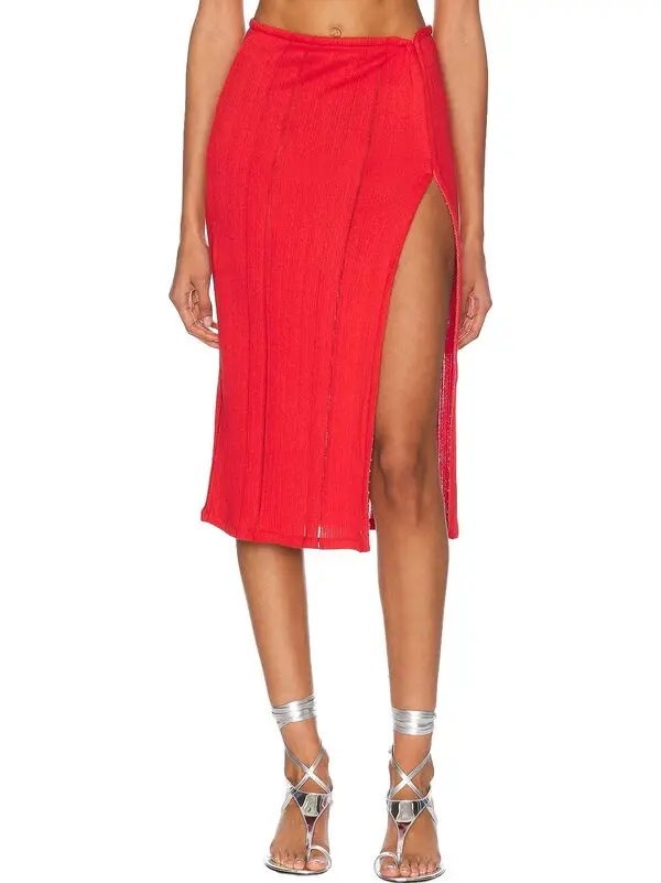 JADE CROPPER Side Slit Midi Skirt - Red