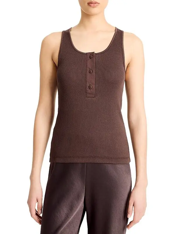 Vince Mixed Media Henley Tank Top - Dark Coffee