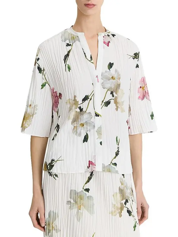 Vince Pleated Peony Print Shirt - White Peony