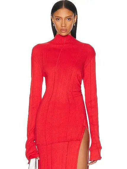 JADE CROPPER Long Sleeve Mockneck Top - Red