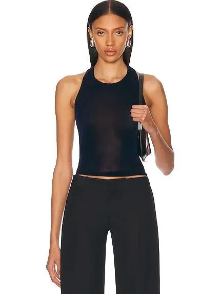 PRISCAVERA Velvet Racerback Tank Top - Navy