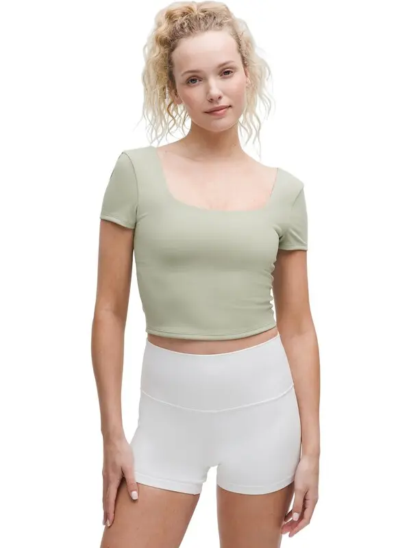 Lululemon Wunder Under Smoothcover Square-neck T-shirt - Fog Green