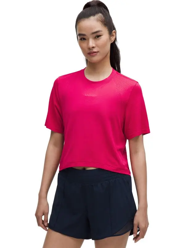 Lululemon Swiftly High-low Cropped Short-sleeve Shirt - Pink Dragonfruit/pink Dragonfruit