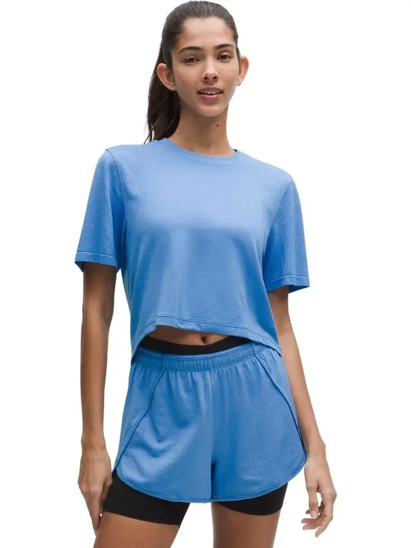 Lululemon Swiftly High-low Cropped Short-sleeve Shirt - Pool Party
