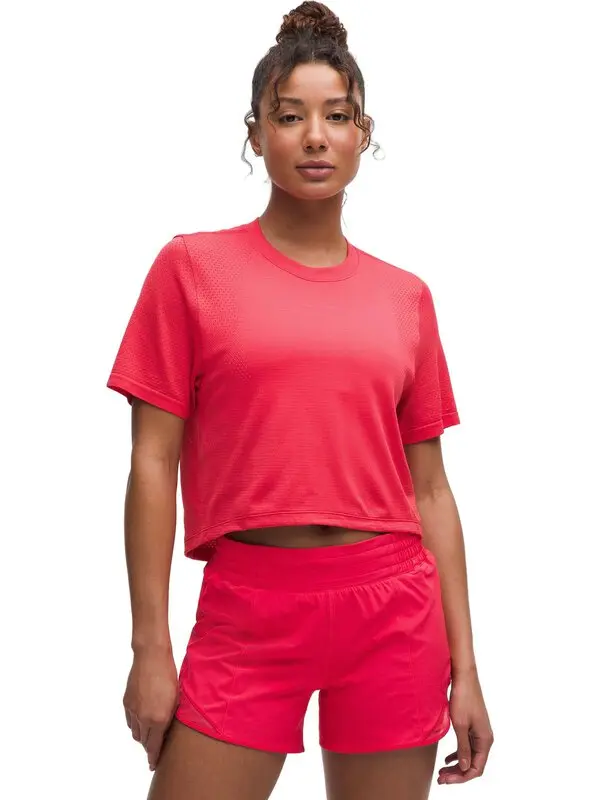 Lululemon Swiftly High-low Cropped Short-sleeve Shirt - Red Glow/red Glow