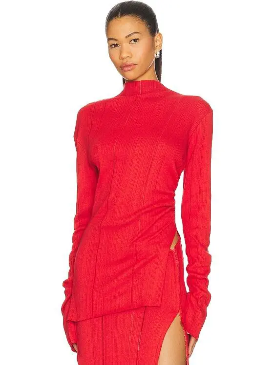 JADE CROPPER Long Sleeve Mockneck Knit Top - Red
