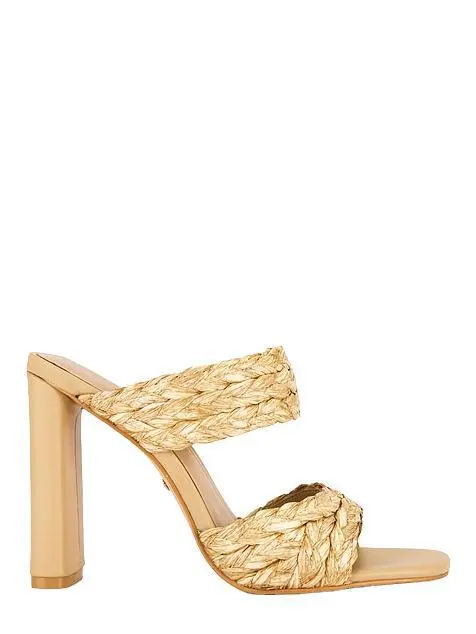 Raye Raffia Block Heel Sandals - Tan