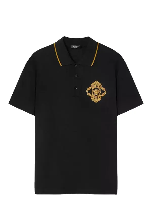 Versace Architectural Baroque-embroidered Polo Shirt - Black