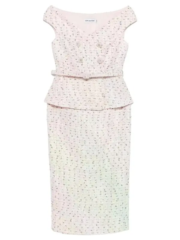 SELF-PORTRAIT Bouclé Midi Dress - Pink