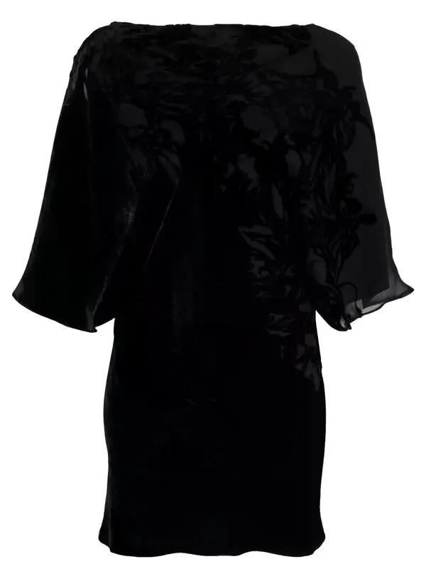 REV Floral-print Velvet Dress - Black
