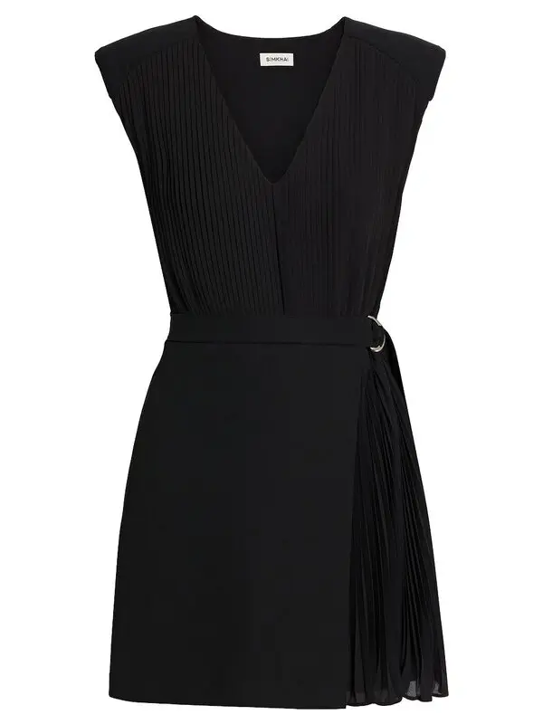 Simkhai Margo Wrap-effect Pleated Mini Dress - Black