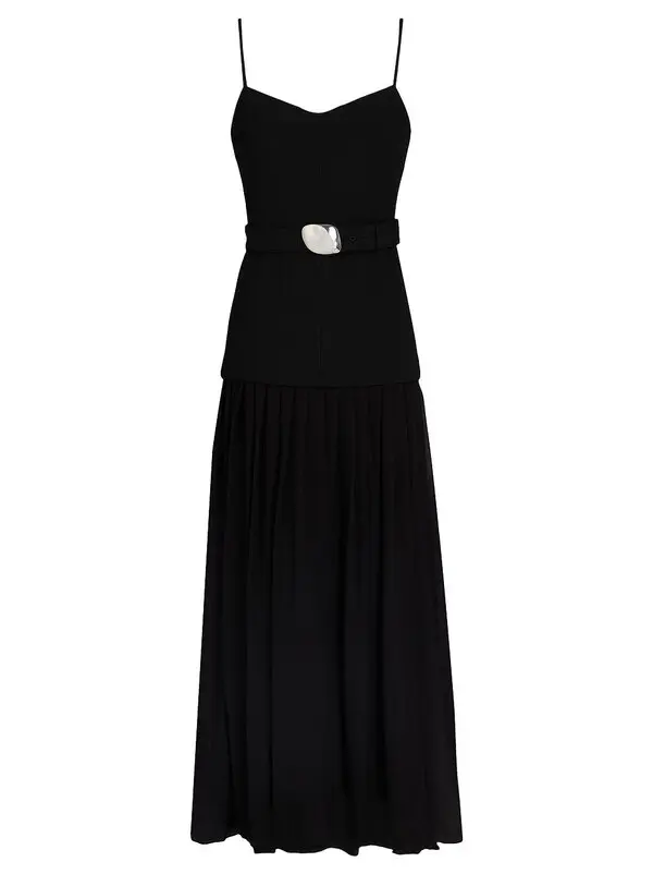 NICHOLAS Belted Crepe And Georgette Midi Dress - Black