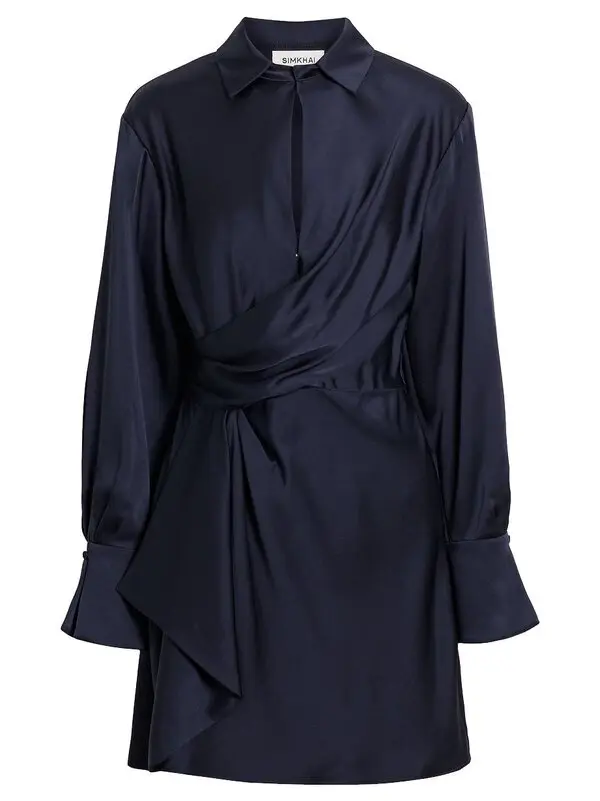 Simkhai Talit Draped Satin-crepe Mini Dress - Midnight Blue
