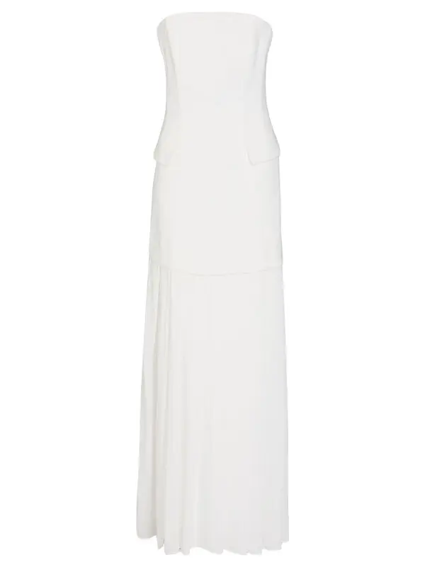 NICHOLAS Strapless Pleated Crepe Maxi Dress - Ivory