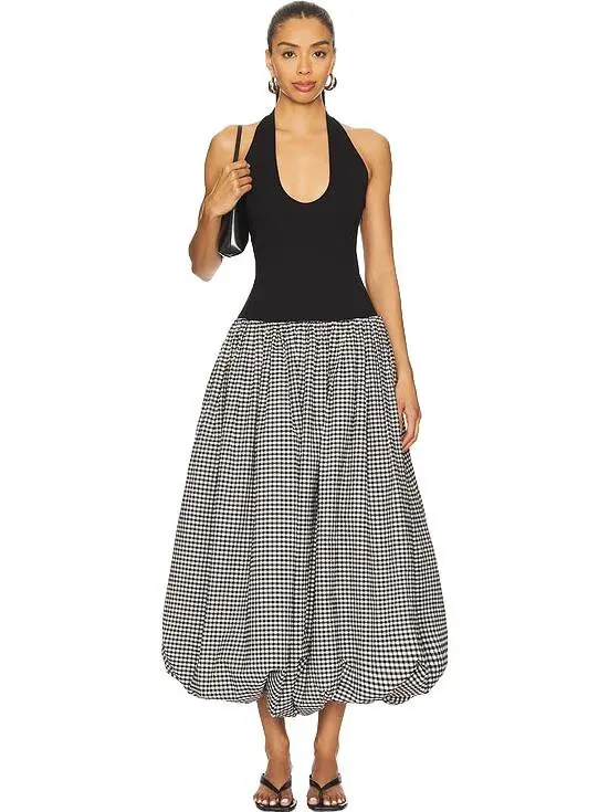 LOVERS AND FRIENDS Carolina Midi Dress - Black & Gingham