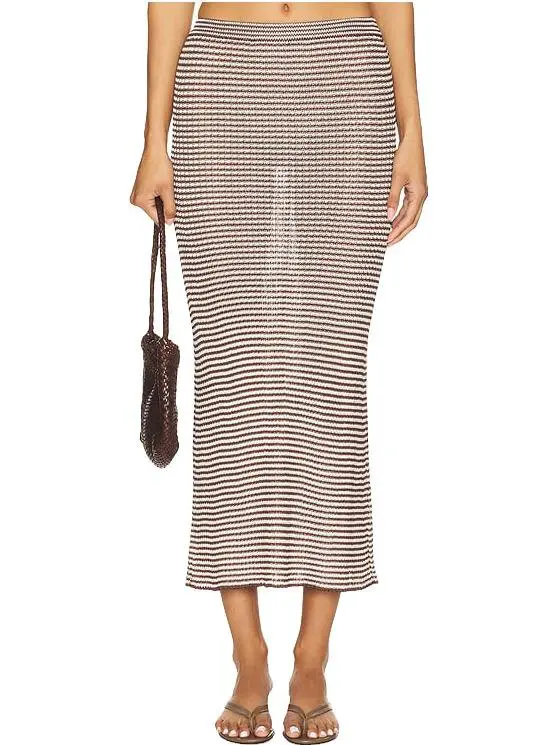 Calle Del Mar Micro Stripe Rib Skirt - Chocolate Stripe