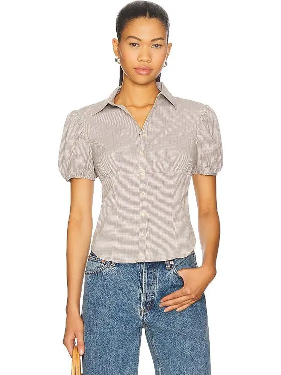 Lioness Mon Cheri Blouse - Beige Gingham
