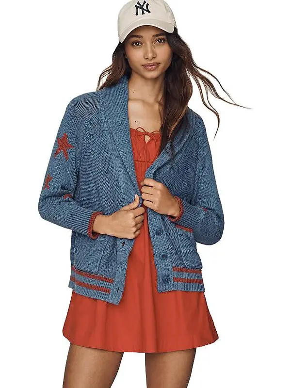 Maeve Shawl Collar American Flag Cardigan Sweater By - Blue Pattern