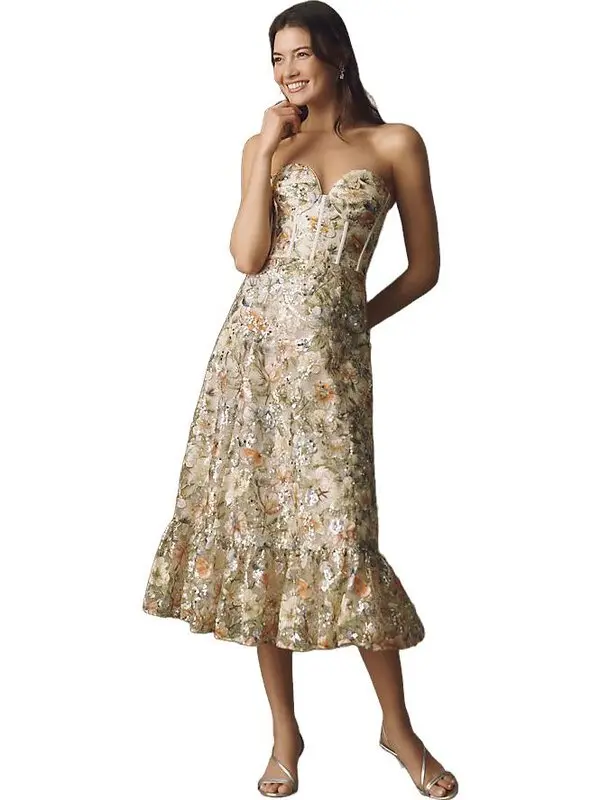 Dress The Population Carina Sequin Midi Dress - Ivory Pattern