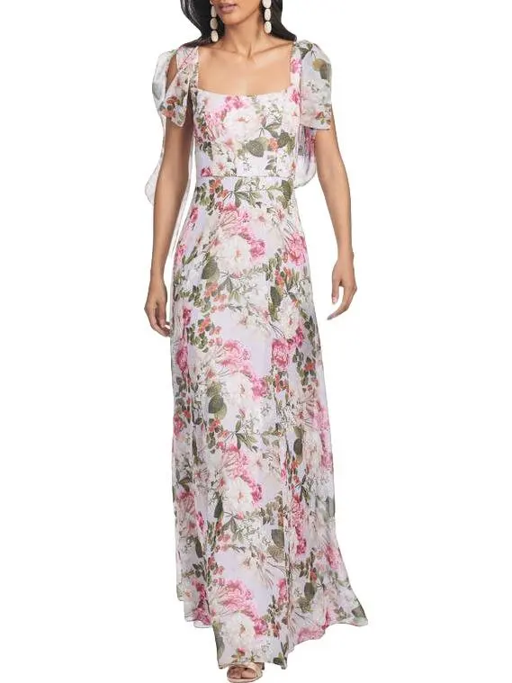 Sachin & Babi Floral Chiffon Gown - Petit Perwinkle And Petals