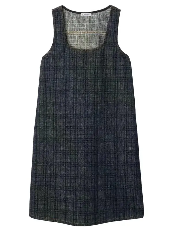 Burberry Checked Denim Dress - Blue