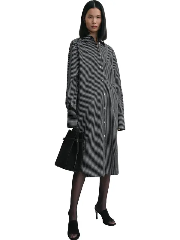 TOTÊME Striped Kimono-sleeve Shirtdress - Black-white