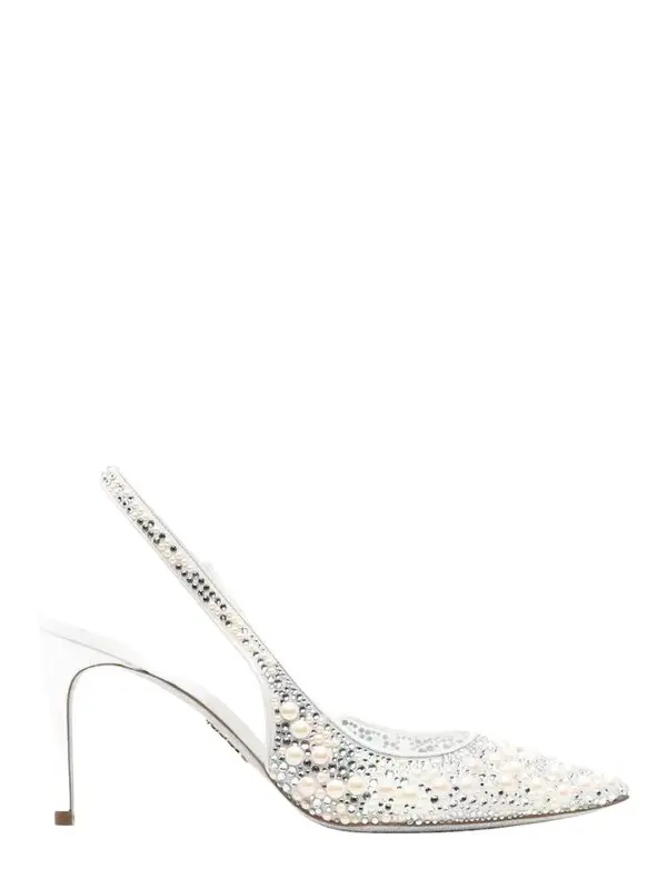 Rene Caovilla 80mm Pearl-embellished Slingback Pumps - White