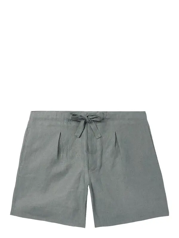 STOFFA Straight-leg Linen Drawstring Shorts - Gray