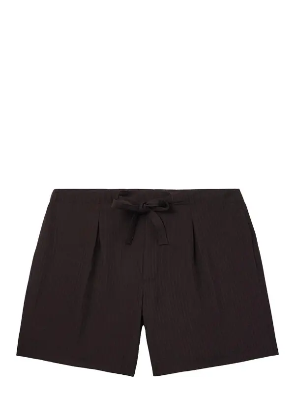 STOFFA Straight-leg Pleated Wool-seersucker Shorts - Brown