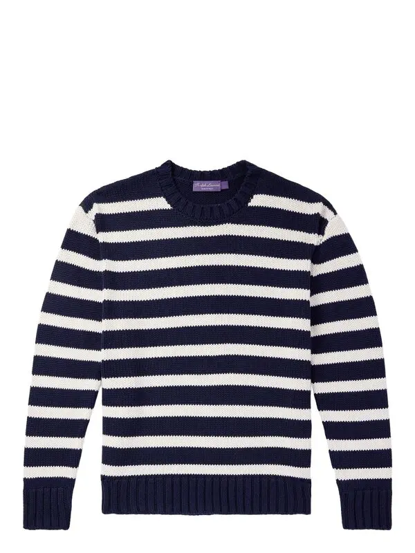 Ralph Lauren Purple Label Striped Cotton Sweater - Blue