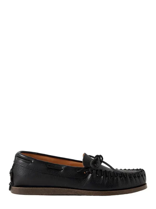 YUKETEN Scout Moccasin Pebble-grain Leather Boat Shoes - Black
