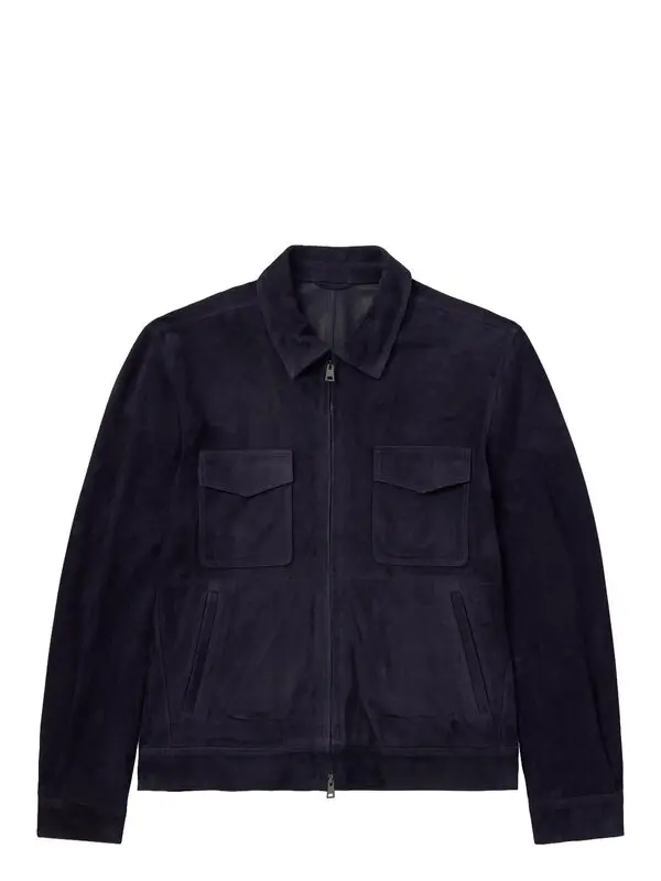 Thom Sweeney Suede Bomber Jacket - Blue