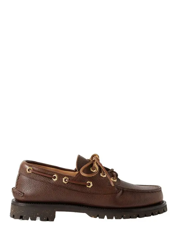 YUKETEN Pebble-grain Leather Boat Shoes - Brown