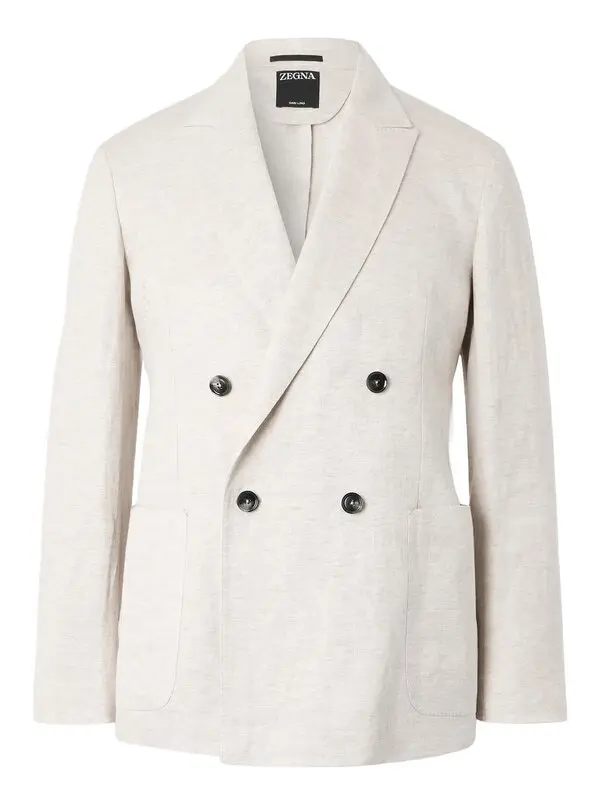 Zegna Double-breasted Linen-twill Suit Jacket - Neutrals