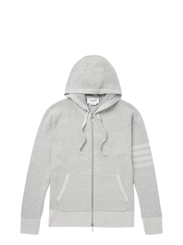 Thom Browne Striped Textured Linen And Cotton-blend Zip-up Hoodie - Gray