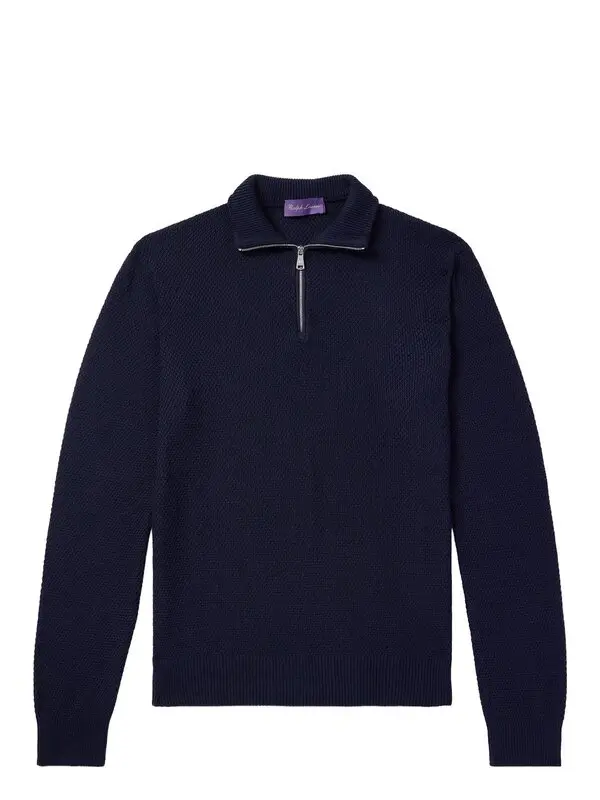 Ralph Lauren Purple Label Silk And Cotton-blend Half-zip Sweater - Blue