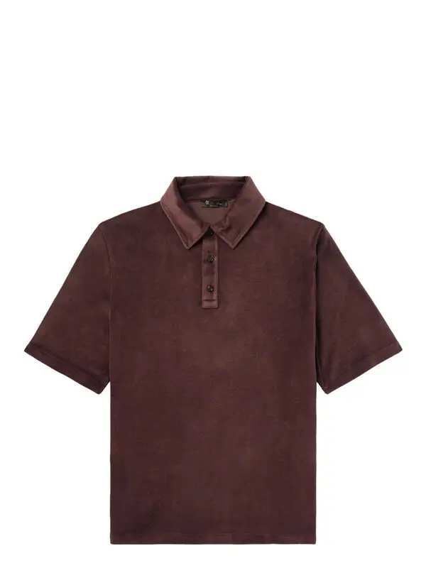 Loro Piana Cotton And Silk-blend Velour Polo Shirt - Brown
