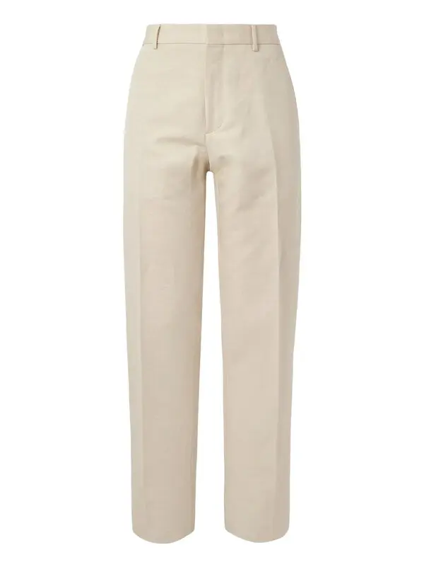Loro Piana Cedric Tapered Cotton And Linen-blend Canvas Trousers - Neutrals