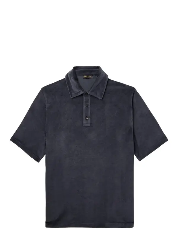 Loro Piana Cotton And Silk-blend Velour Polo Shirt - Blue