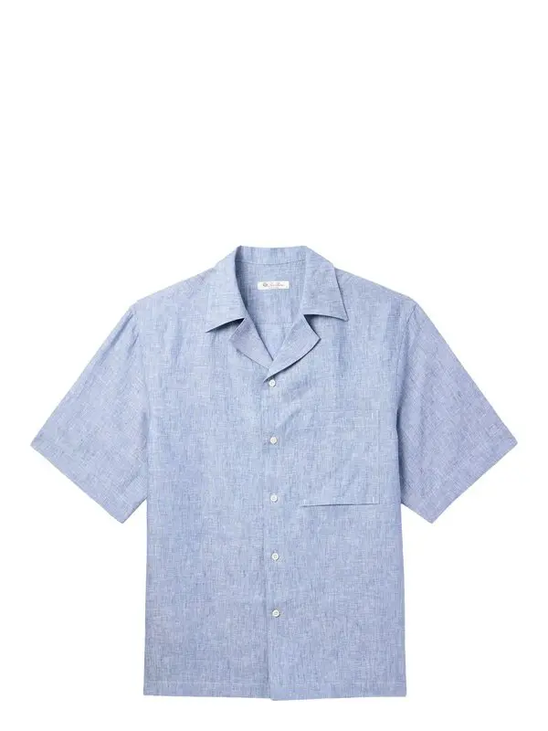 Loro Piana Federico Camp-collar Linen Shirt - Blue