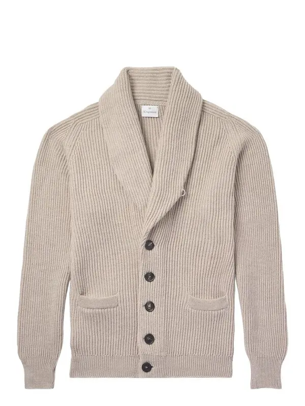 Kingsman Shawl-collar Ribbed Wool Cardigan - Neutrals
