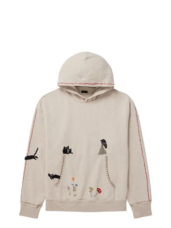 Kapital Embroidered Cotton-jersey Hoodie - Neutrals