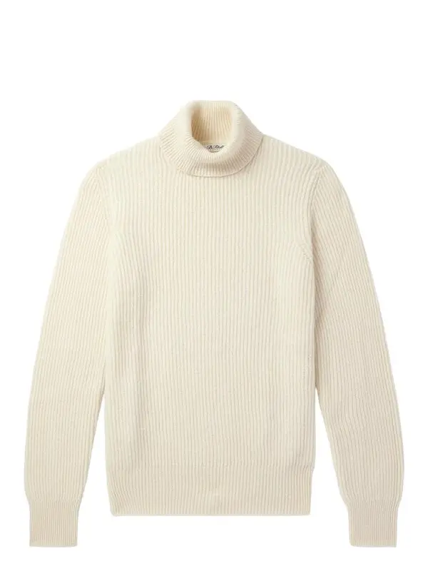 DE PETRILLO Slim-fit Ribbed Merino Wool And Cashmere-blend Rollneck Sweater - Neutrals