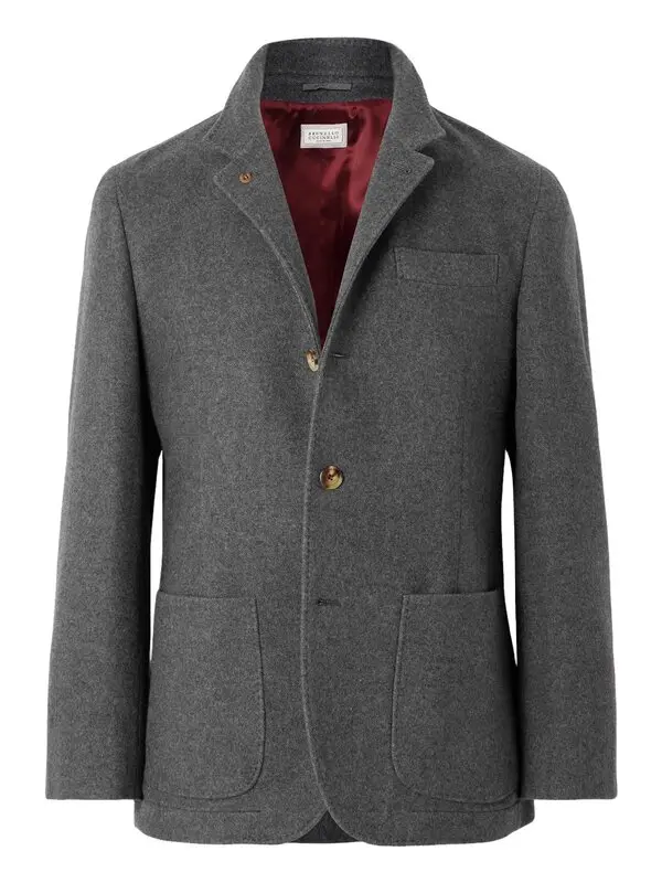 Brunello Cucinelli Unstructured Brushed-cashmere Blazer - Gray
