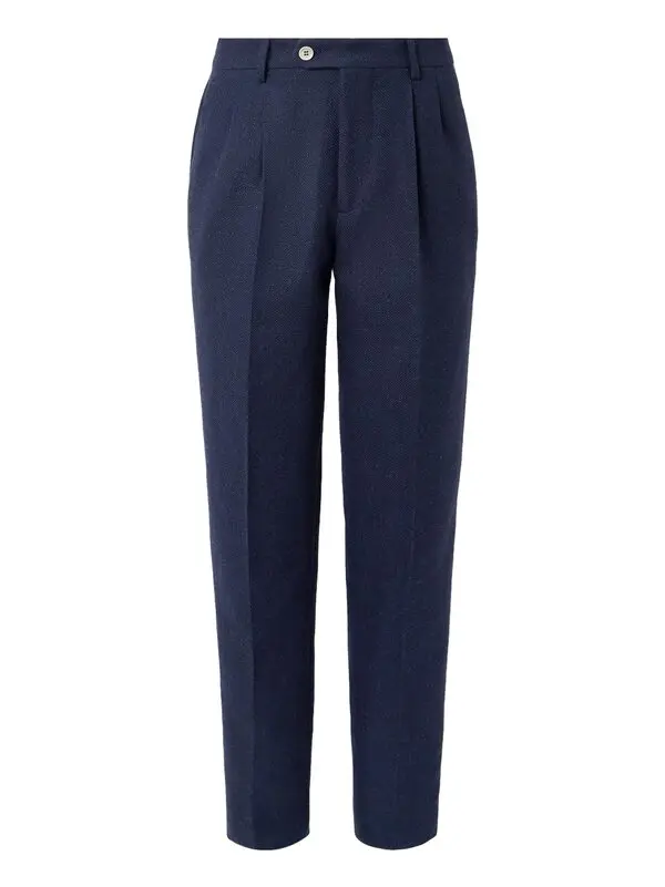 Brunello Cucinelli Tapered Pleated Striped Trousers - Blue